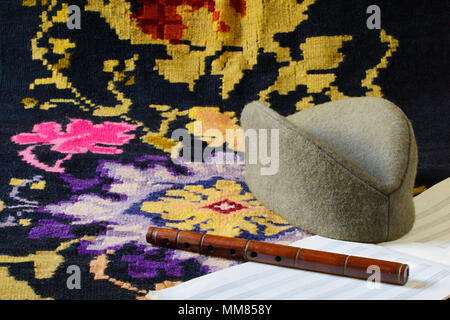 Traditional Serbian wooden frula on wall. Traditional Serbian music ...