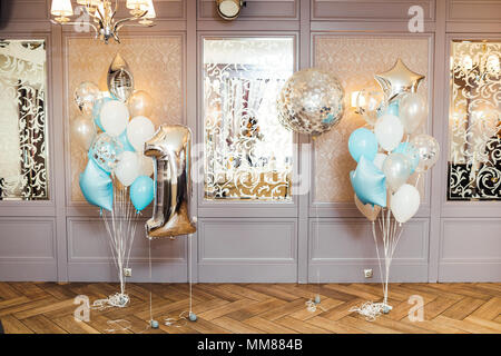 Colorful balloons background, one year. birthday balloons number one ...