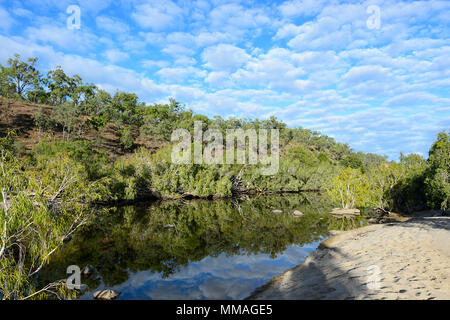Scenic river with sandy embankments at Palmer River Goldfield, Far ...
