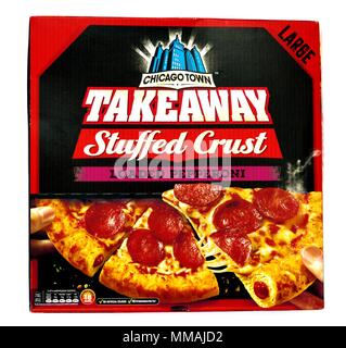 Chicago Town takeaway loaded pepperoni stuffed crust pizza box Stock ...