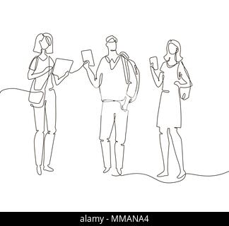 A teenager boy with a book continuous one line drawing. Young man ...