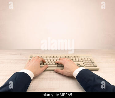 First person view of an elegant businessman hand typing with doodle ...