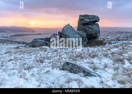 Snowy Higher White Tor, Dartmoor Stock Photo - Alamy