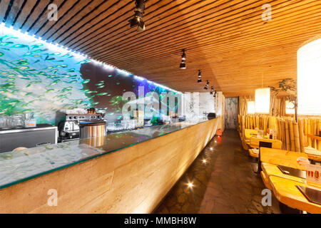 MOSCOW - AUGUST 2014: Interior of a Japanese restaurant bar and lounge ...