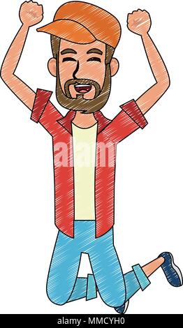 young man with beard jumping in the park character Stock Vector Image ...