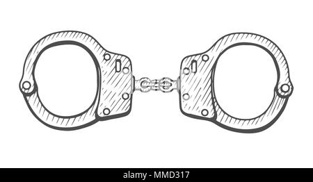 Handcuffs. Hand drawn Engraving vintage vector black. Isolated on white ...