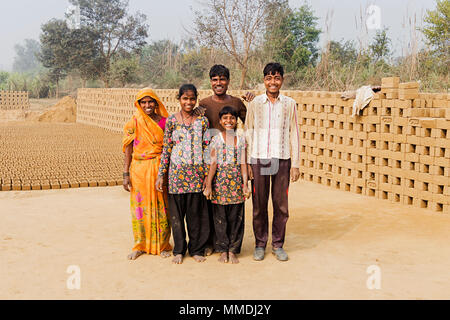 Factory Labour Family, Parents And Kids Together Village Brick Factory ...