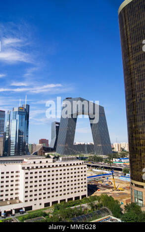 The modern CCTV (China television) building, designed by Rem Koolhaas ...