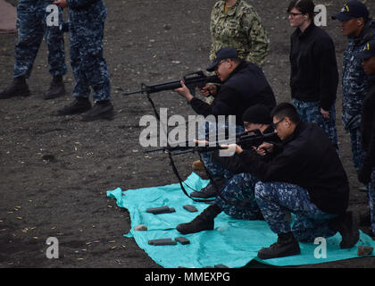 Gun shoot, M16, M16 rifle, Sailors, training, U.S. Navy, USS Blue Ridge ...