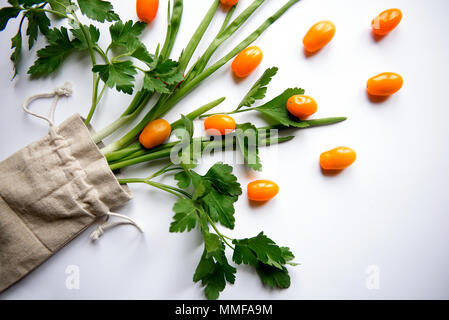 Conceptual ecco friendly flat lay with fresh produce Stock Photo - Alamy