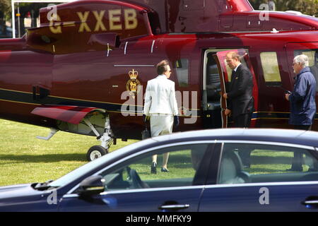 Portsmouth, UK. 11th May 2018. Princess Anne and the Queen's helicopter ...