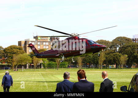 Portsmouth, UK. 11th May 2018. Princess Anne and the Queen's helicopter ...