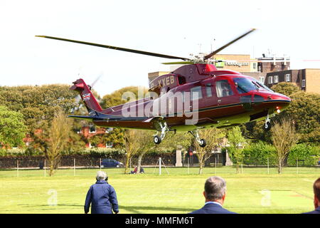 Portsmouth, UK. 11th May 2018. Princess Anne and the Queen's helicopter ...