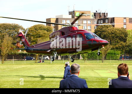 Portsmouth, UK. 11th May 2018. Princess Anne and the Queen's helicopter ...