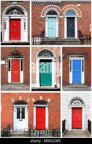 Collage of old doors painted in different colors Stock Photo - Alamy