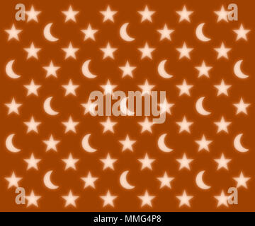 Glowing moons and stars pattern on a dark blue sky background Stock ...