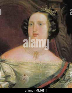 Maria II of Portugal (1819-1853) on engraving from 1859. Queen regnant ...