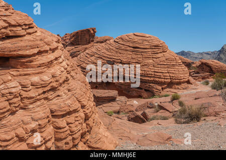 Beehive shaped red Aztec sandstone rock formations in the Valley of ...