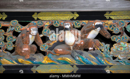 The three wise monkeys, Nikko, Japan. Hear no evil, speak no evil, see ...