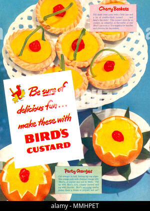 1950 British advertisement for Bird's Custard Powder, showing a recipe ...