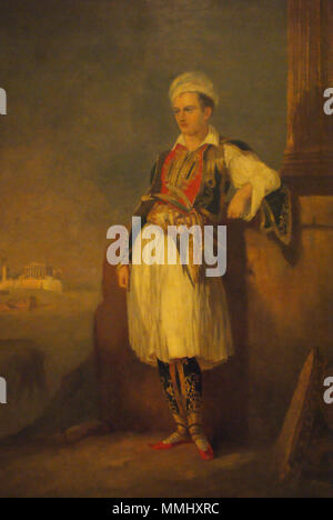 The painting 'Byron in Greek Costume' depicts the Romantic poet Lord ...
