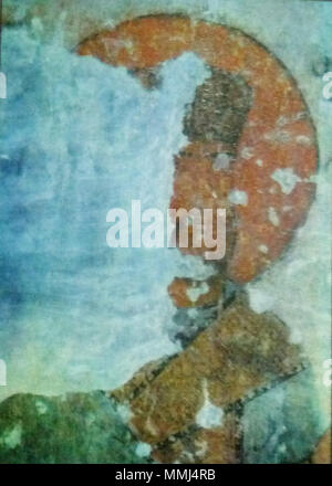 Wall painting fragment depicting the portrait of a Buddhist monk, Cave ...