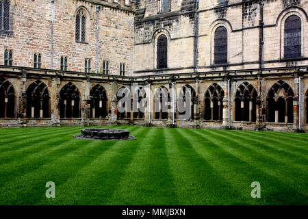 Durham Cathedral cloisters, modern statue of St. Cuthbert England UK ...