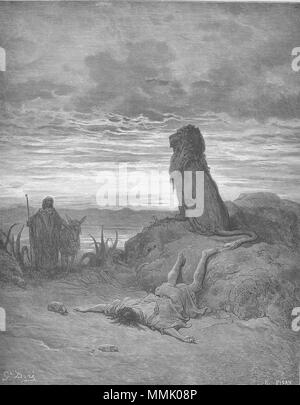 The Disobedient Prophet Is Slain by a Lion by Gustave Dore Stock Photo ...