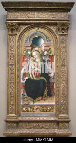 'Madonna and Child Enthroned with Donor' by Carlo Crivelli is a 15th-century altarpiece that ...