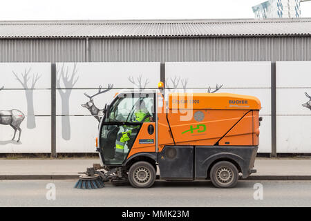 Car street sweeper machine cleaning in the road cleaning asphalt Stock ...