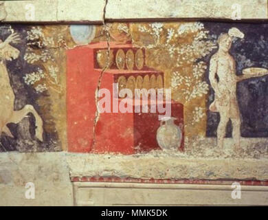 . English: An ancient Macedonian fresco of a dining scene from the tomb ...
