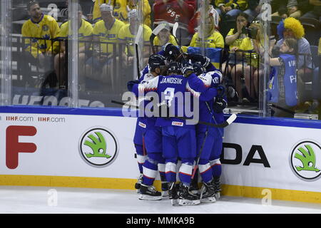Kodan, Denmark. 12th May, 2018. L-R TOMAS JURCO (SVK) and MIKAEL ...
