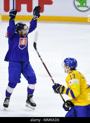 Kodan, Denmark. 12th May, 2018. L-R Christian Jaros (SLO) and Swedish ...