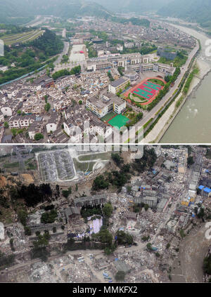 Aerial view of the new Beichuan County rebuilt a decade after it was ...