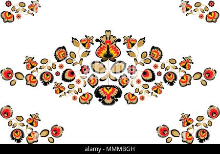 Polish traditional folk art vector corner black and white design set ...