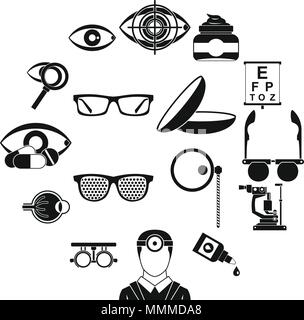 Eye exam icons set. Simple illustration of 9 eye exam vector icons for ...