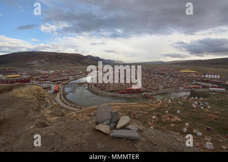 View of the island of Tibetan nuns, Yarchen Gar, Sichuan, China Stock ...