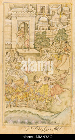 This painting depicts a scene from the Mahabharata, where Krishna, the ...
