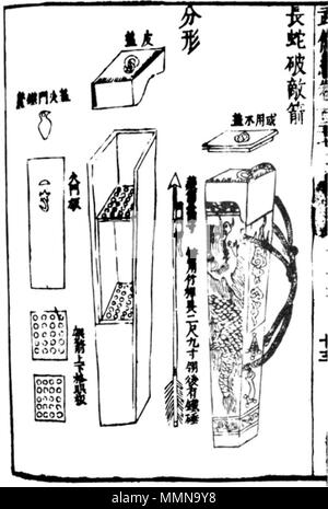 An illustration of a 'long serpent' fire arrow rocket launcher from the ...
