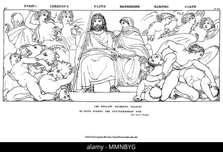 Pluto, the god of the underworld, is on his throne to judge the souls ...