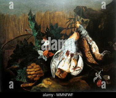 The still life painting by Fyt, 'Still Life with Dead Game,' features a ...