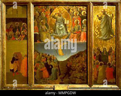 Triptych of the Last Judgment, Ascension and Pentecost, painting in tempera on panel by Fra ...