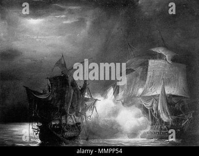 . English: Battle between the french frigate Concorde and the English ...