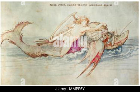 Arion poet riding a dolphin circa 1514 Dürer Stock Photo - Alamy