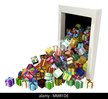 3d rendering of gift boxes falling into a hole with pastel colors and ...