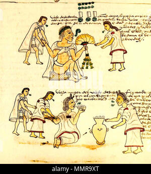 An illustration from Codex Mendoza depicting elderly Aztecs smoking and ...