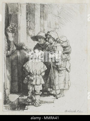 A blind hurdy-gurdy player and family receiving alms, William Baillie ...