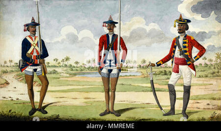 . English: Bengal Army Troops, Watercolour on European paper, by a ...