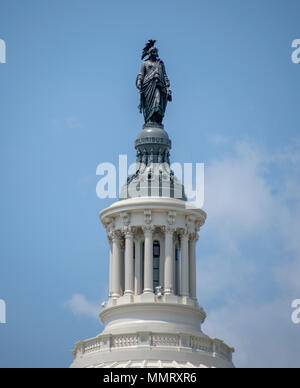 The Statue of Freedom on top of the US Capitol building in Washington D ...