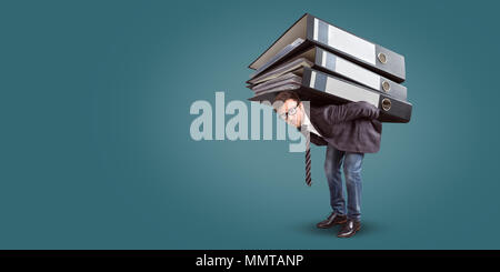 Man carrying a giant stack of folders Stock Photo - Alamy